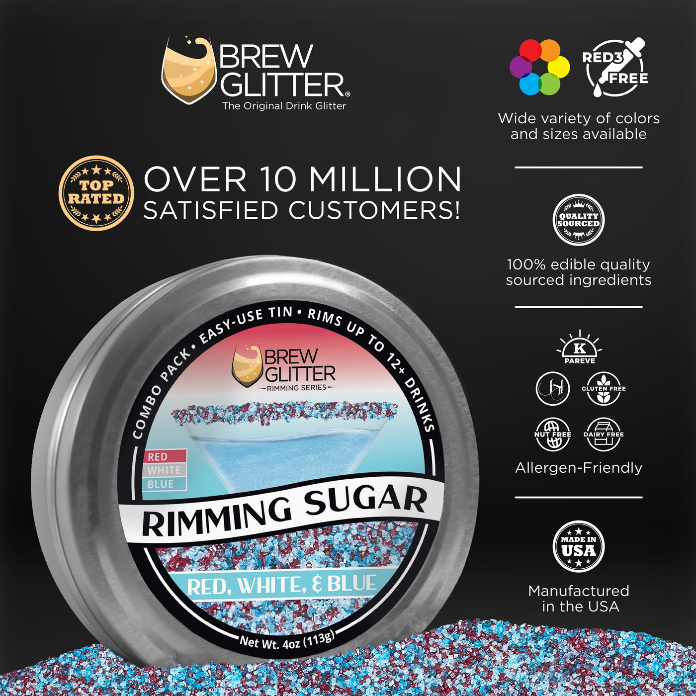 Shop Red White And Blue Rimming Sugar Brew Glitter — Brew Glitter®