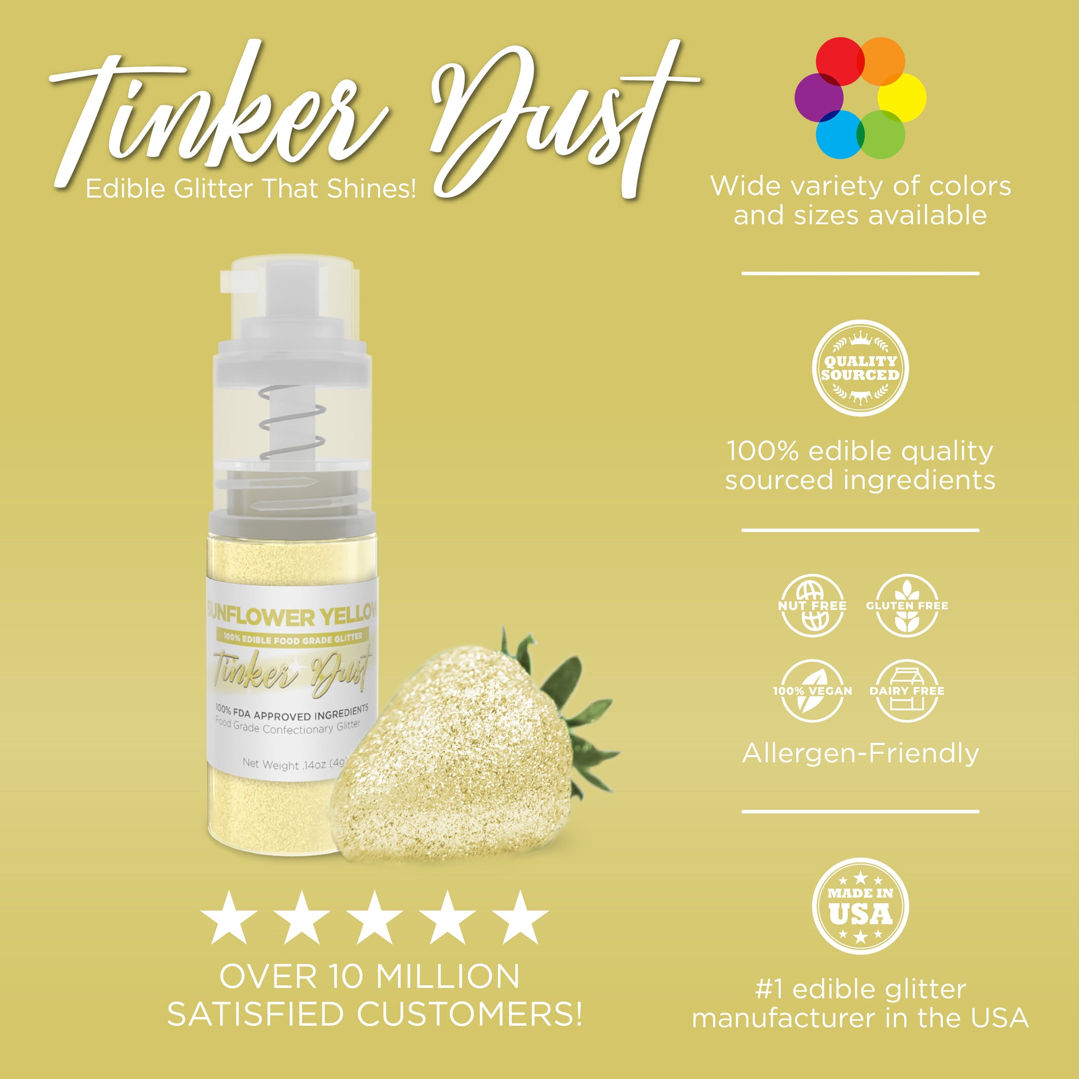Sunflower Yellow Tinker Dust Edible Glitter Spray Pump — Brew Glitter®